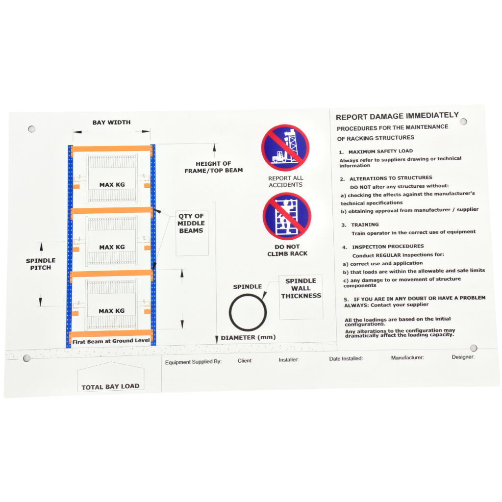 Load Sign for Pallet Racking : High Quality Aluminium Sign