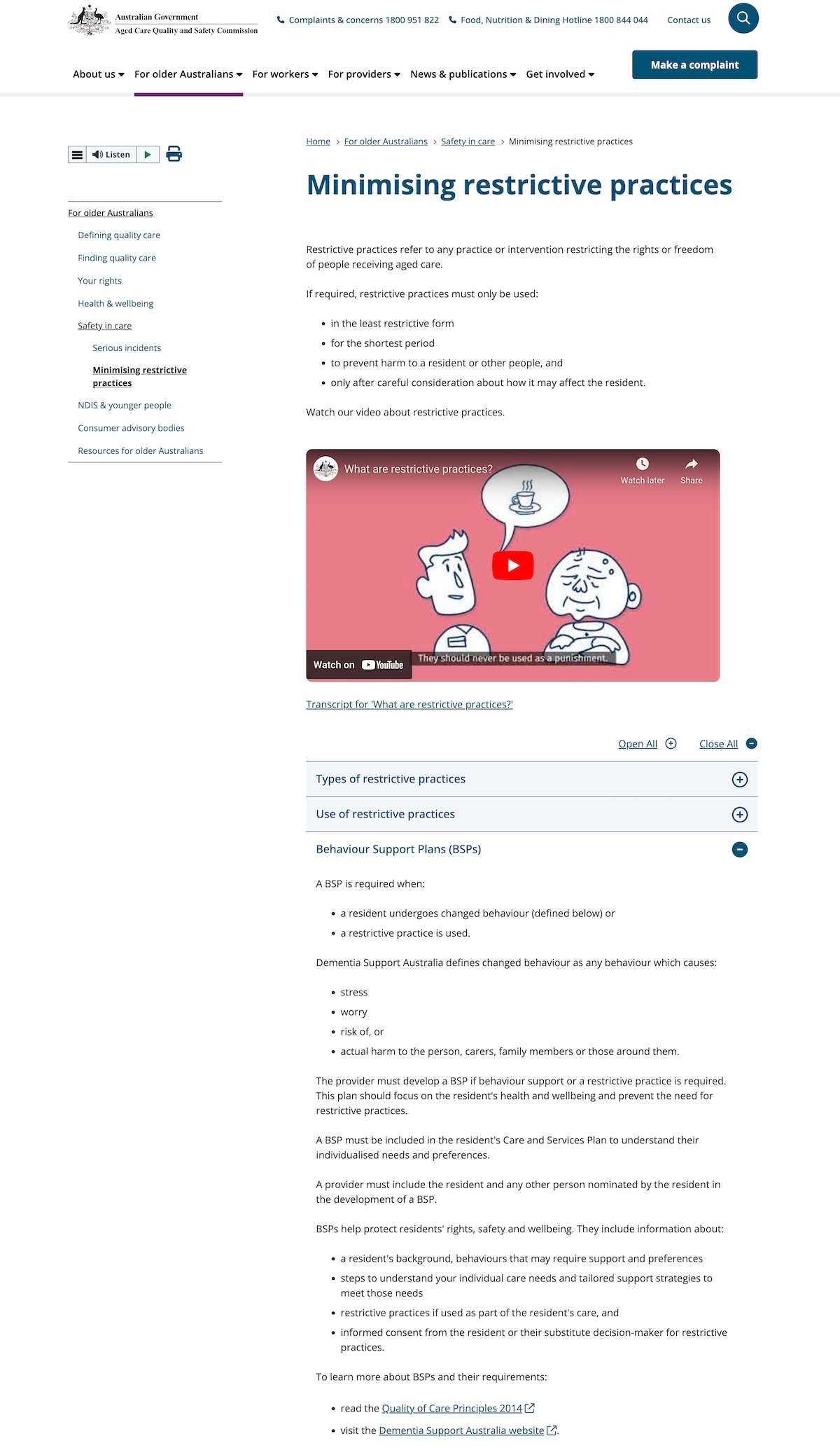 Restrictive practices in aged care - OPAN