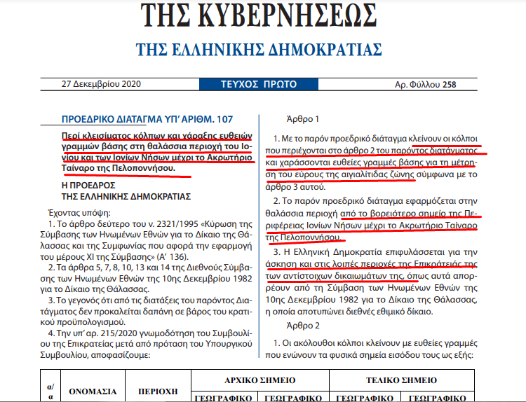 Greek Presidential decree on extension of western territorial waters ...