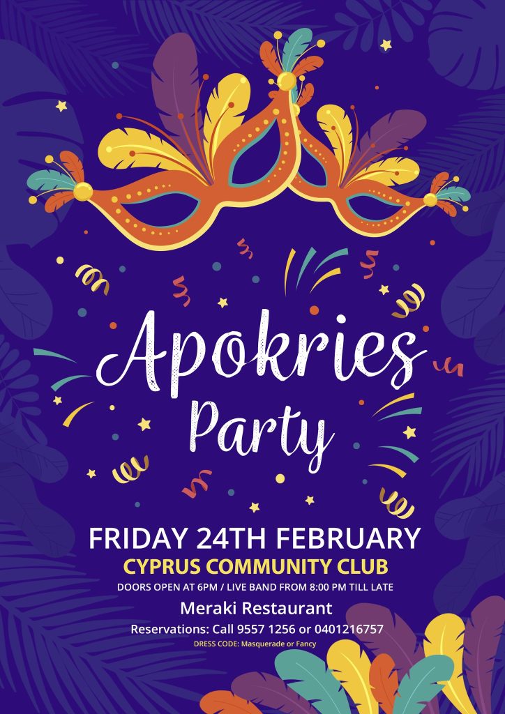 Pop on your best fancy dress for Apokries at The Cyprus Club in Sydney ...