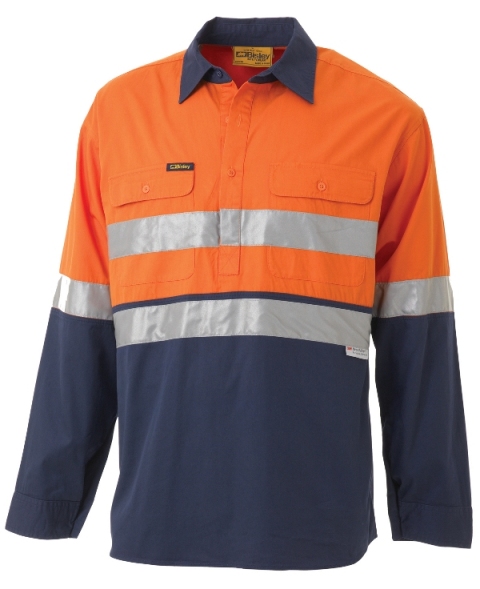 Bisley Half Closed Shirt LS Hi Vis Tape - Long Sleeve, Taped - Safety ...