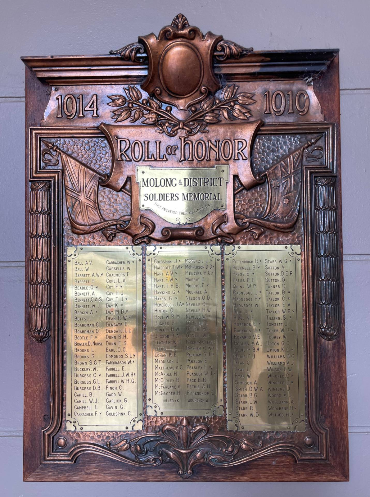 Molong and District Soldiers Memorial First World War Roll of Honor and ...