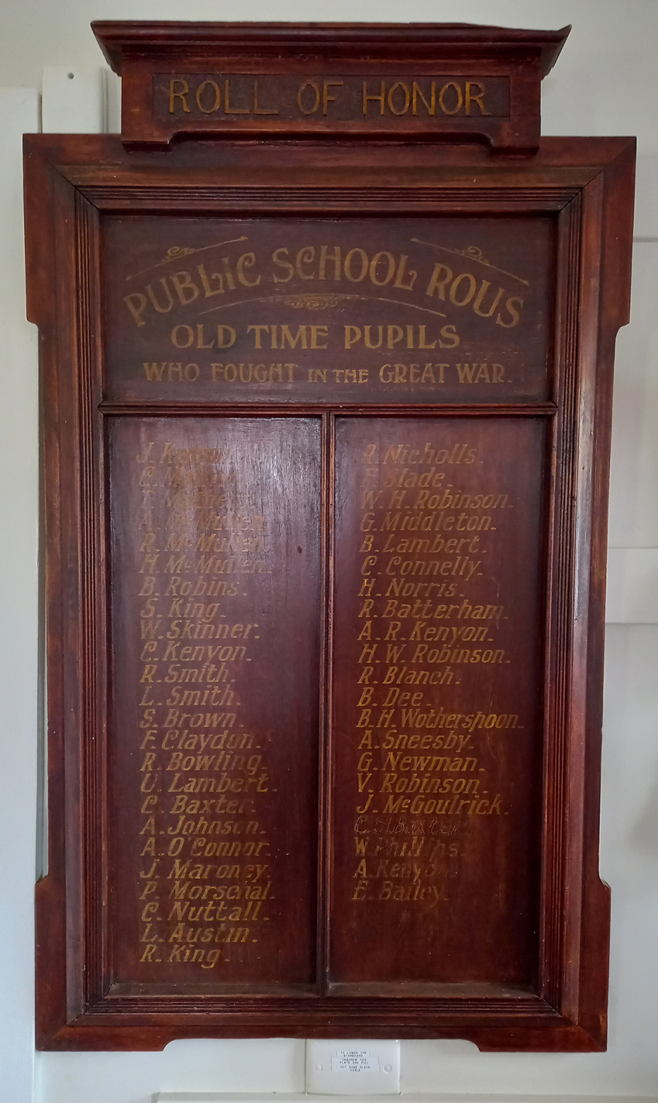 Rous Public School Great War Roll of Honor | NSW War Memorials Register